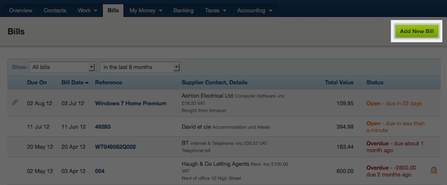 Create a new bill – FreeAgent Support SANDBOX