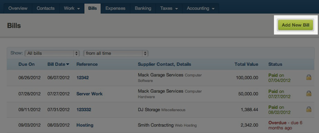 Create a new bill – English US Sandbox