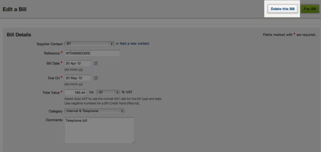 View or edit a bill – FreeAgent Support SANDBOX