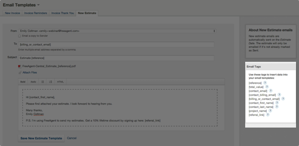 Set up an automatic email for new estimates – English US Sandbox