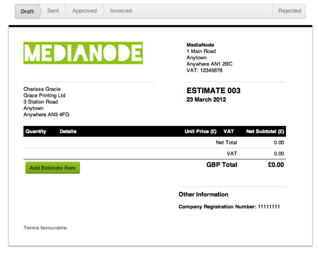 View or edit estimate – FreeAgent Support SANDBOX