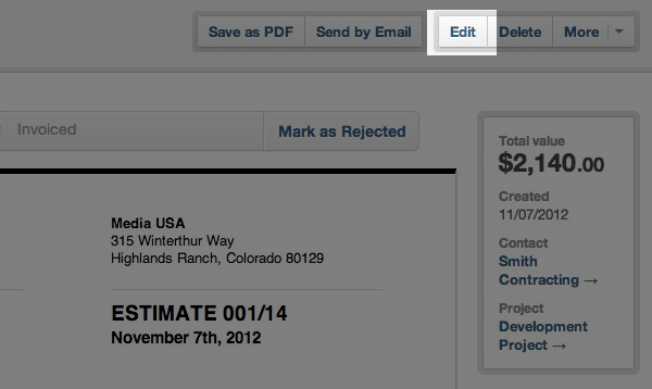 View or edit estimate – English US Sandbox