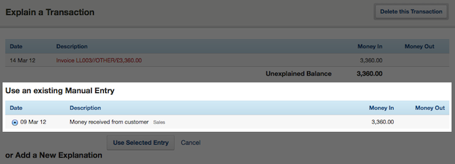 Match a manual entry to a bank transaction – English US Sandbox