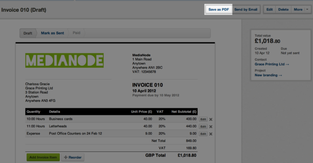 Creating your first invoice – FreeAgent Support SANDBOX