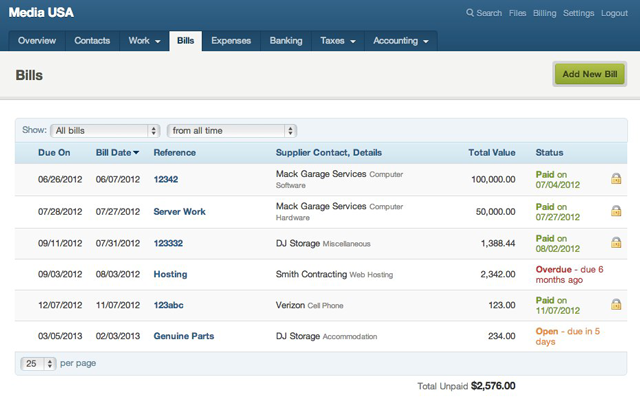 Create a new bill – English US Sandbox