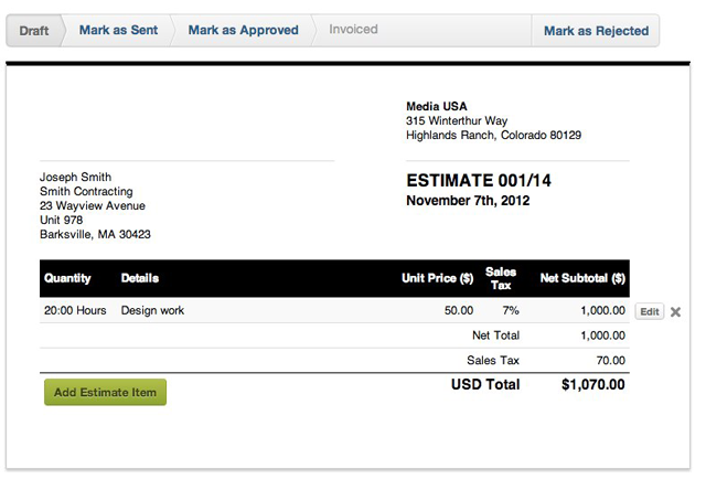 View or edit estimate – English US Sandbox