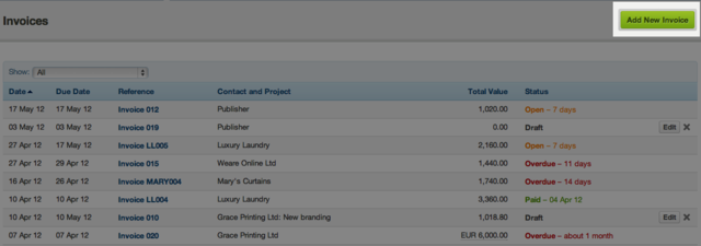 Create a new invoice – English US Sandbox