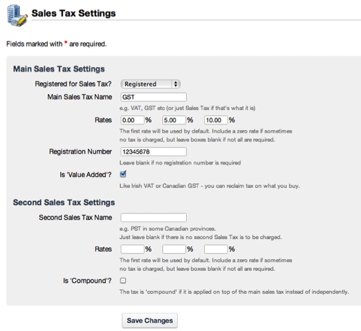 Sales tax settings – English US Sandbox