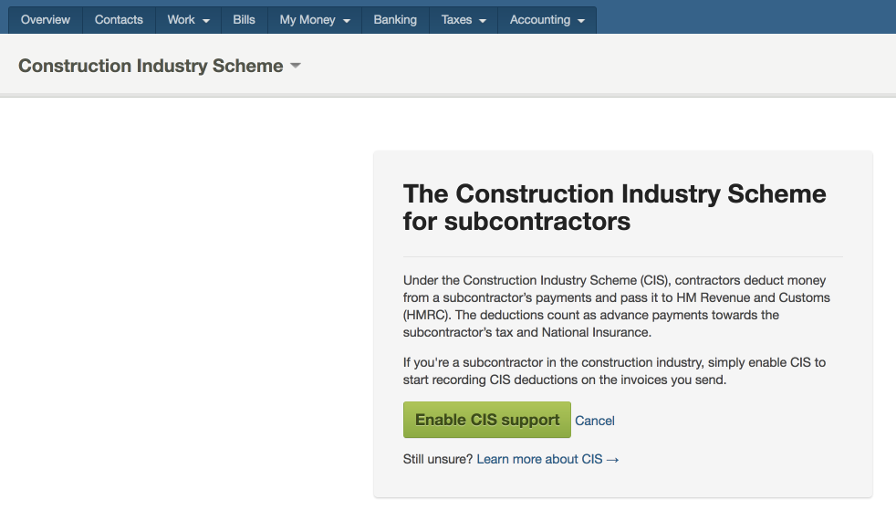 CIS: subcontractors – FreeAgent Support SANDBOX