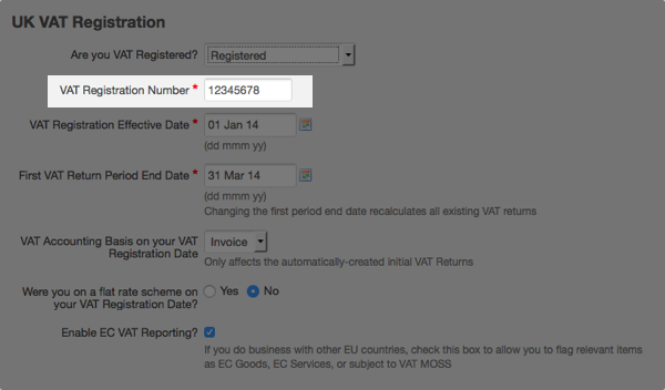Initial VAT settings – FreeAgent Support SANDBOX