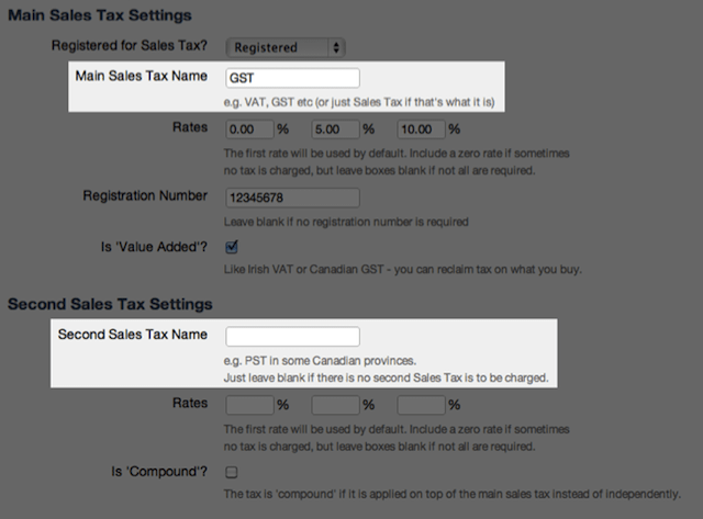 Sales tax settings – English US Sandbox