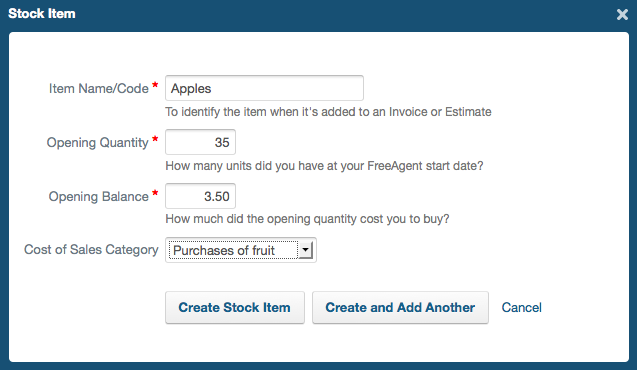 Create a new stock item – English US Sandbox