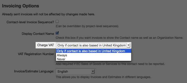 Change a contact's VAT setting – English US Sandbox
