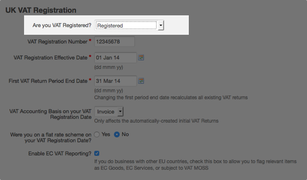 Initial VAT settings – FreeAgent Support SANDBOX