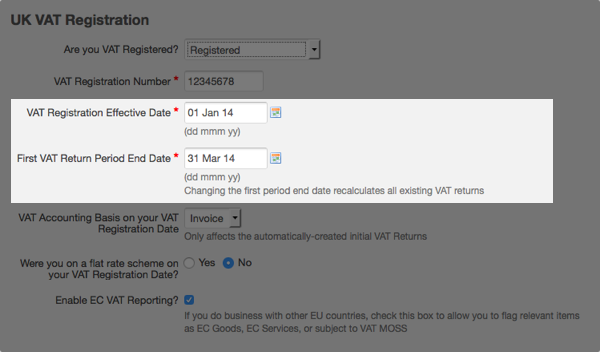 Initial VAT settings – FreeAgent Support SANDBOX